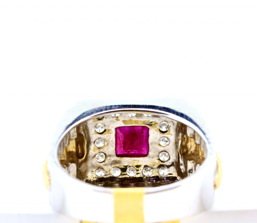 14k White and Yellow Gold Gents Ring with Ruby and Diamonds – Diamonds ...