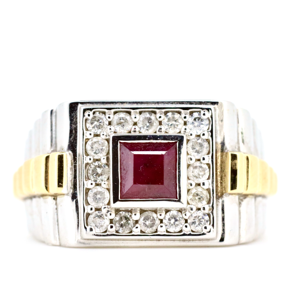 14k White and Yellow Gold Gents Ring with Ruby and Diamonds – Diamonds ...