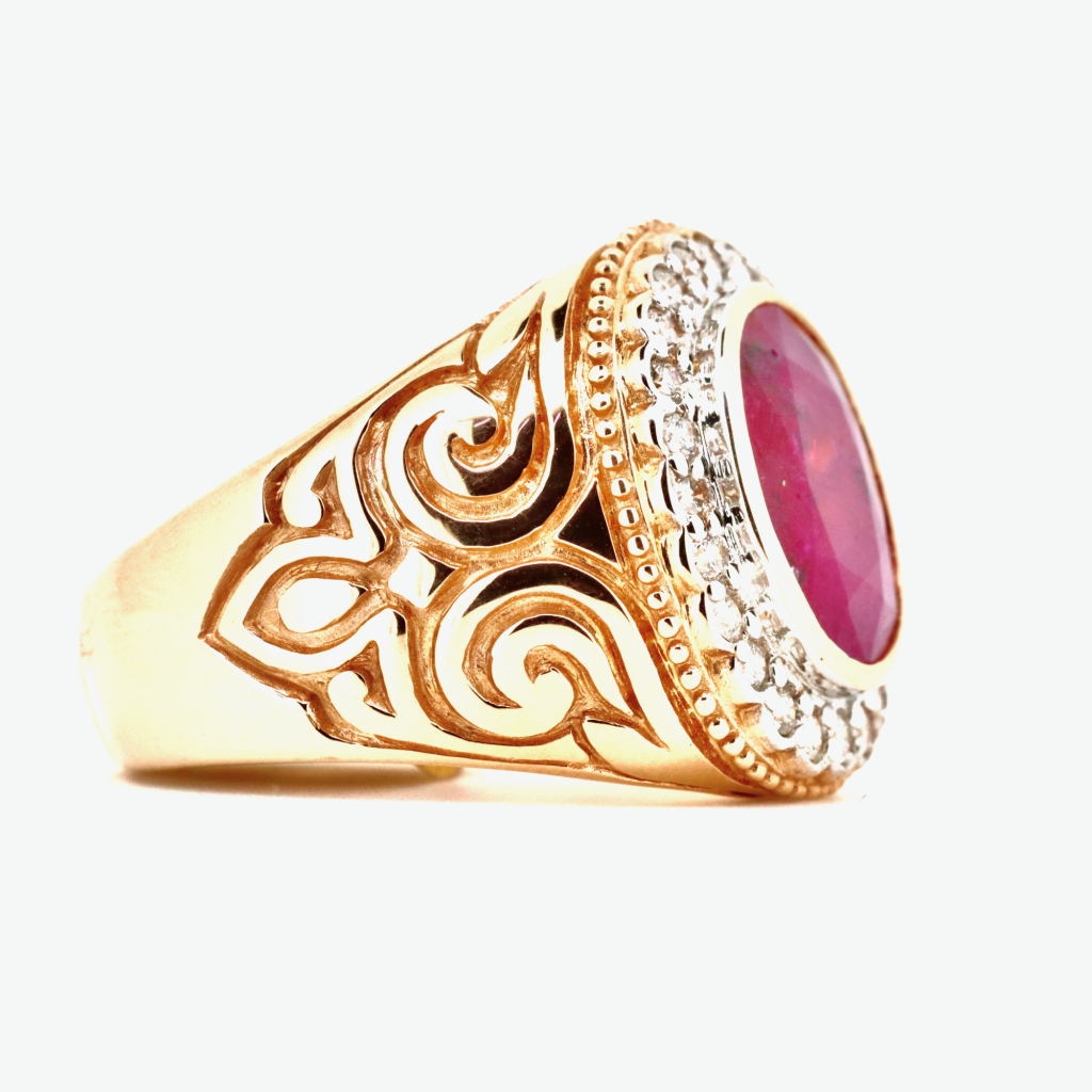 14k Rose Gold, Ruby with Diamond Gents Ring – Diamonds On Broadbeach