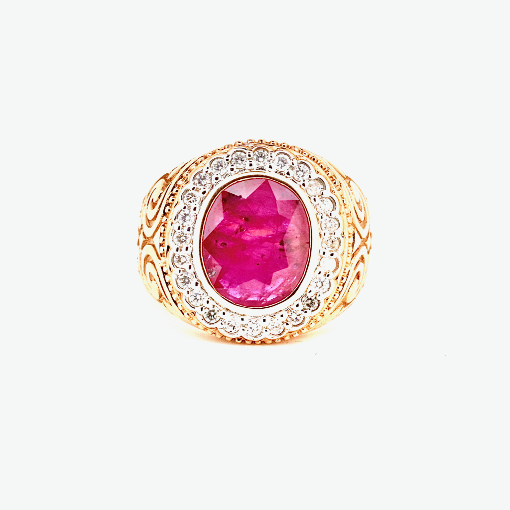 14k Rose Gold, Ruby with Diamond Gents Ring – Diamonds On Broadbeach