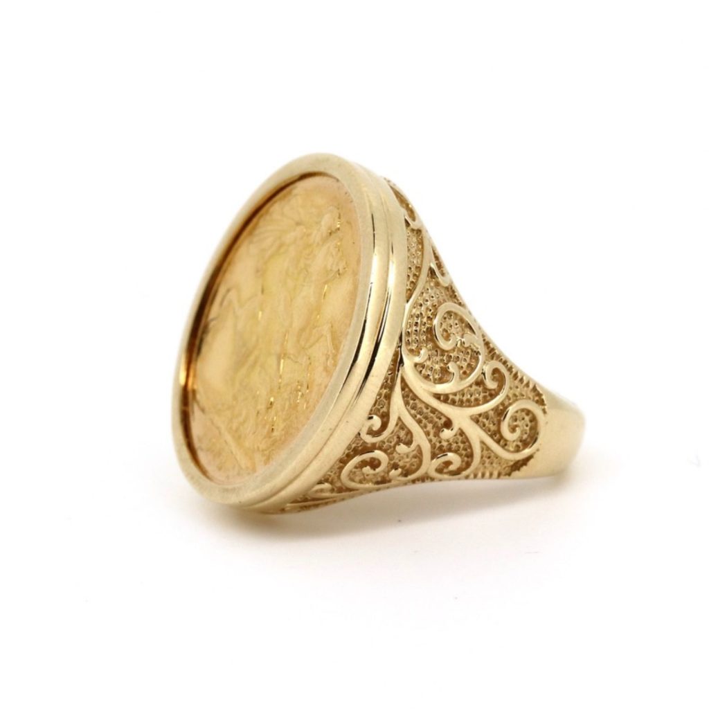 22K Yellow Gold, 1912 English Sovereign Signet Ring – Diamonds On ...